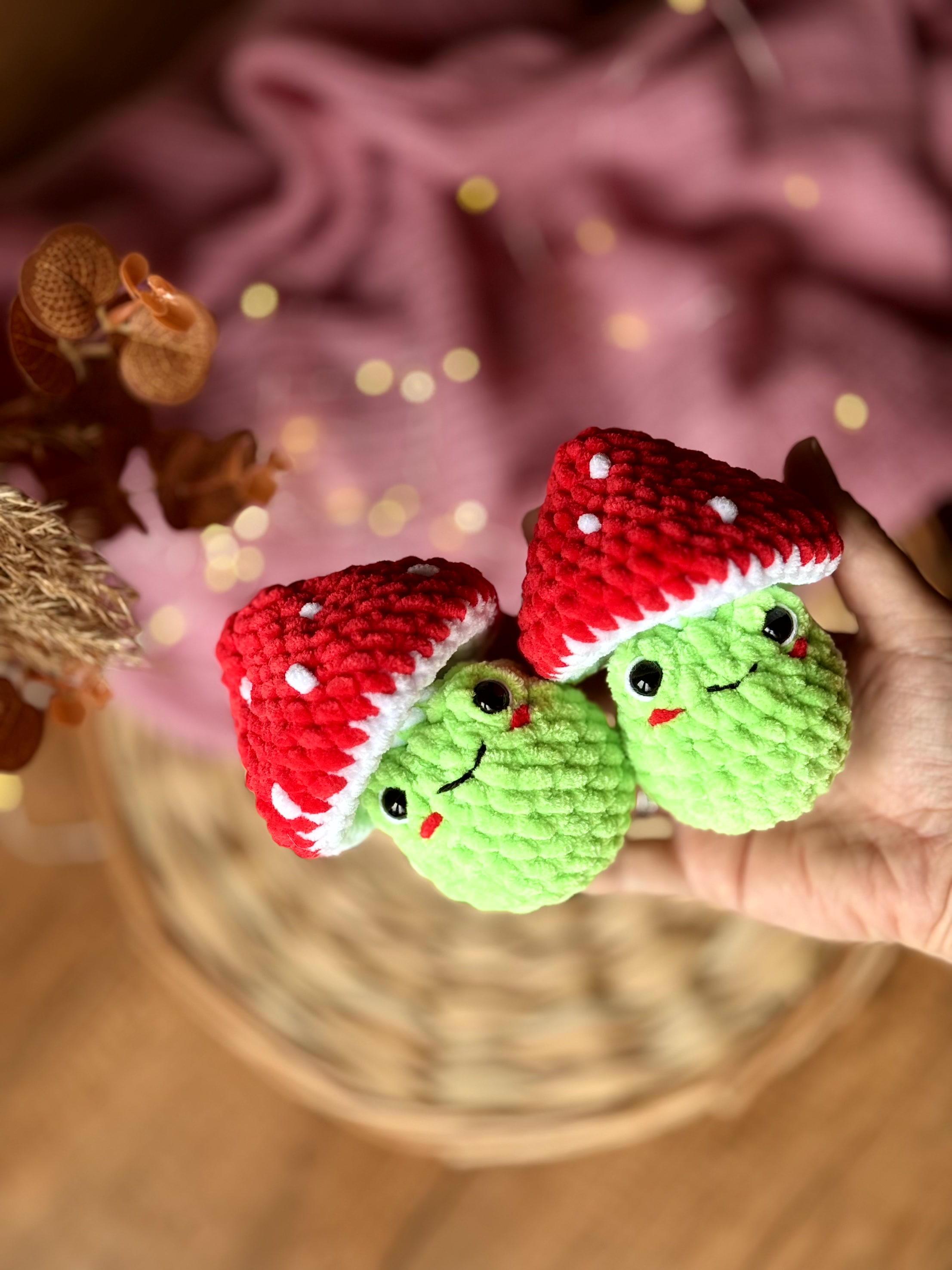 Crochet No Sew mushroom frog amigurumi pattern